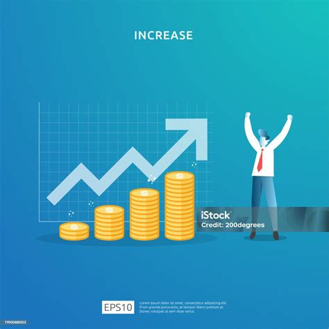 사업 이익 성장 판매는 달러 기호와 마진 수익을 성장 소득 급여 비율 은 사람 문자와 화살표와 개념 그림을 증가 투자 수익률 의 재무 성과 가격에 대한 스톡 벡터 아트 및