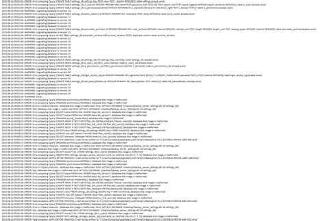 service hangs error sql database disk image is malformed server urbackup discourse