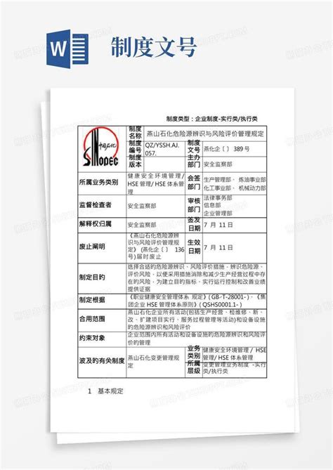 燕山石化危险源辨识与风险评价管理规定Word模板下载 编号qkoevjzp 熊猫办公