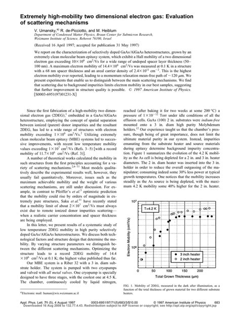 Extremely High Mobility Two Dimensional Electron Gas