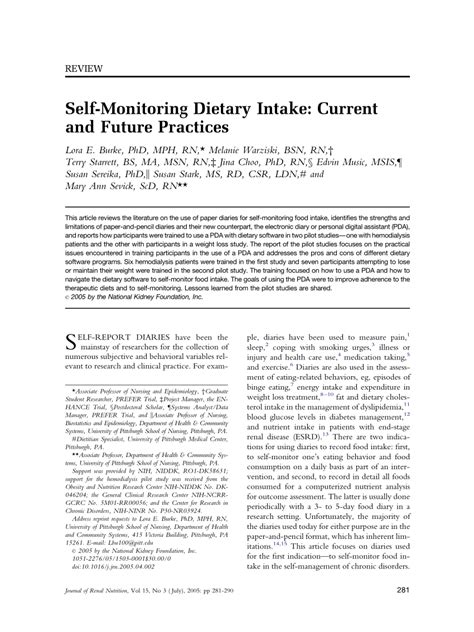 Pdf Self Monitoring Dietary Intake Current And Future Practices