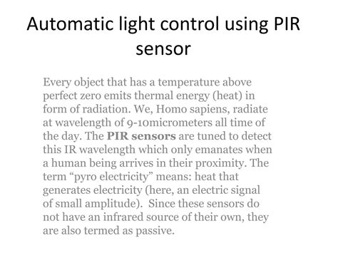 automatic light control using pir sensor pptx