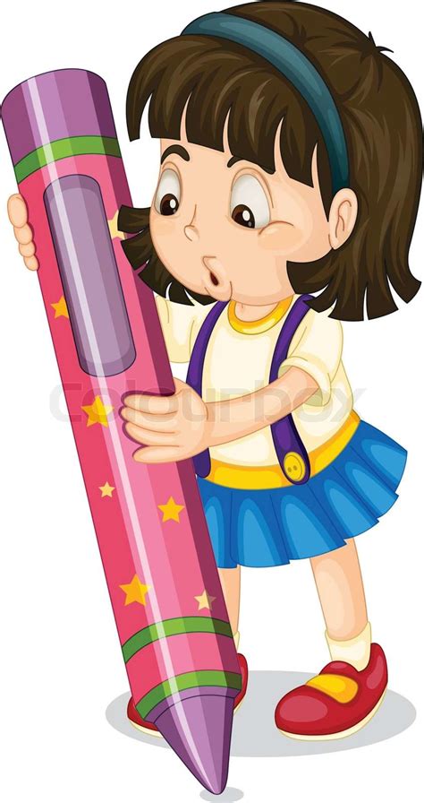 A Girl Holding Pencil Stock Vector Colourbox