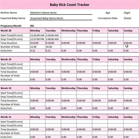 Printable Kick Count Chart