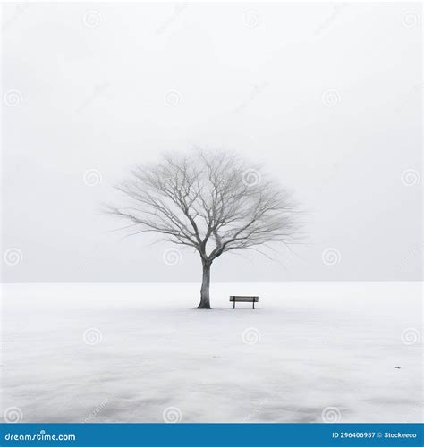 Lonely Tree In Snowy Field Ethereal Minimalism By Yuki Katsura Stock Illustration