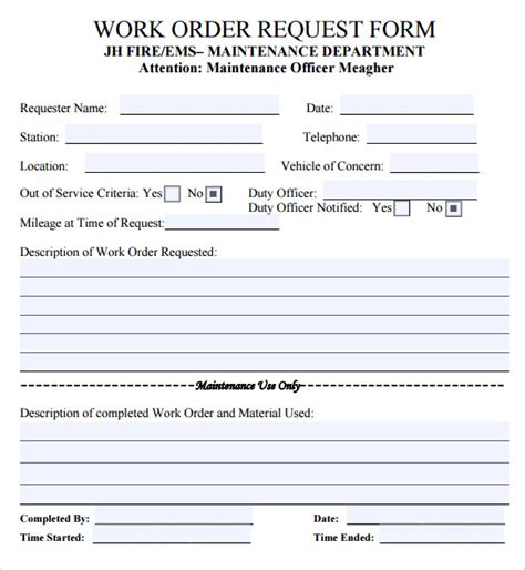 Work Order Maintenance Template