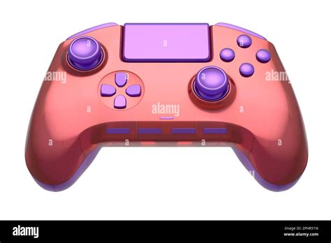 Realistic Video Game Joystick With Violet Chrome Texture Isolated On