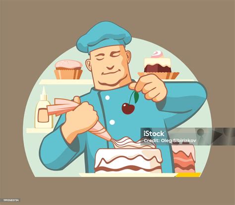 직장에서 과자 장수 맛있는 케이크 요리 벡터 아이콘 그림 가공의 인물에 대한 스톡 벡터 아트 및 기타 이미지 가공의 인물