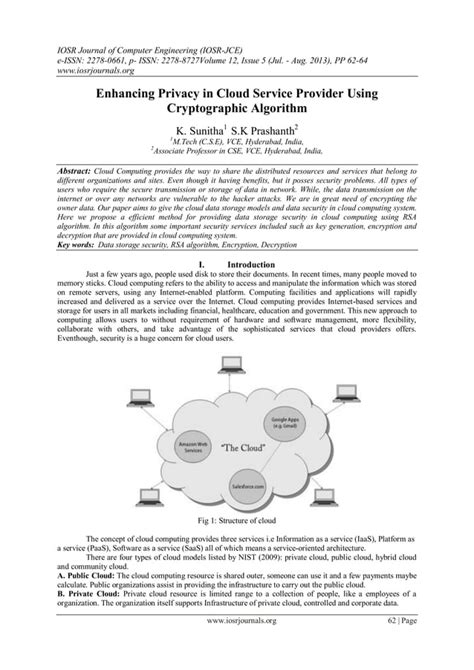 Enhancing Privacy In Cloud Service Provider Using Cryptographic Algorithm Pdf