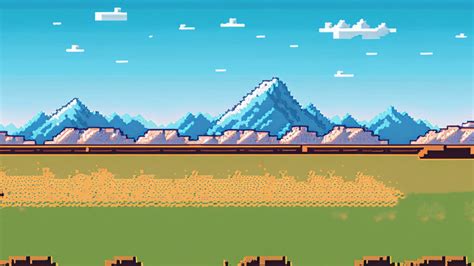 【フリー素材】奥に山が見えるドット絵の平野（3枚）