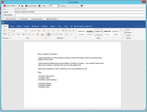 mail merge templates in infor crm web client with office integration