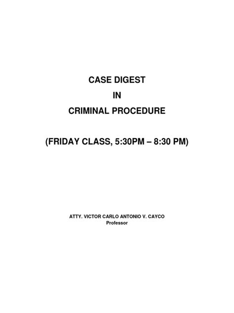 Case Digest In Criminal Procedure Atty Victor Carlo Antonio V Cayco