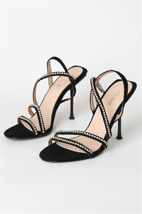 Bebo Journey Black Strappy Heels Rhinestone High Heel Sandals Lulus