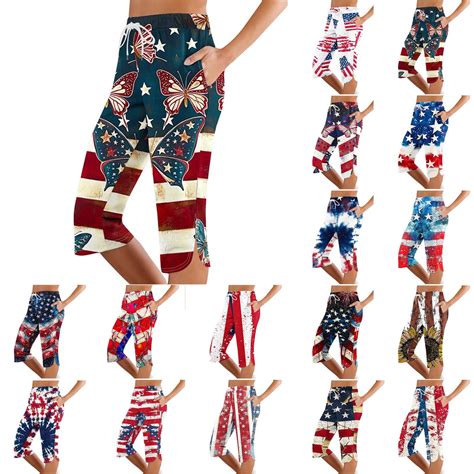 Qatainlav Camisas Para Hombres Womens Usa Flag Capri Pants 4th Of July