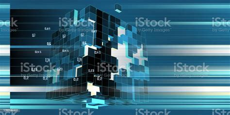 추상 시각화는 알고리즘 빅 그룹 큐브 데이터를 분석합니다 양자 가상 암호화 와이어프레임 박스와 블러어 라인이 있는 가상 현실 개념 비즈니스 과학 및 기술 배너 빅 데이터