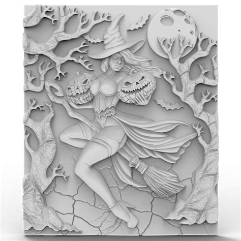 📁 3d Model Stl File For Cnc Router Laser And 3d Printer Halloween Witch