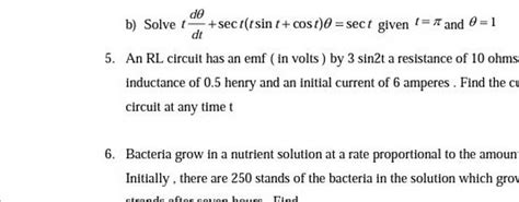 B Solve Tdtdθ Secttsintcostθsect Given Tπ And θ15 An Rl Circuit