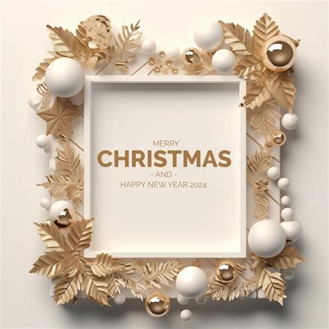 Joyeux Noël Cadre Avec Décoration Dorée Psd Gratuite