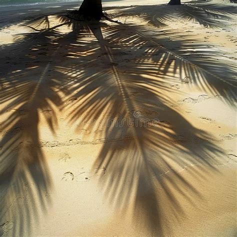 Palm Tree Shadows On Sandy Beach Texture Background Palm Branch Beige