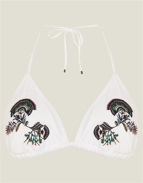 Fan Embroidered Triangle Bikini Top White Bikinis And Swimsuits