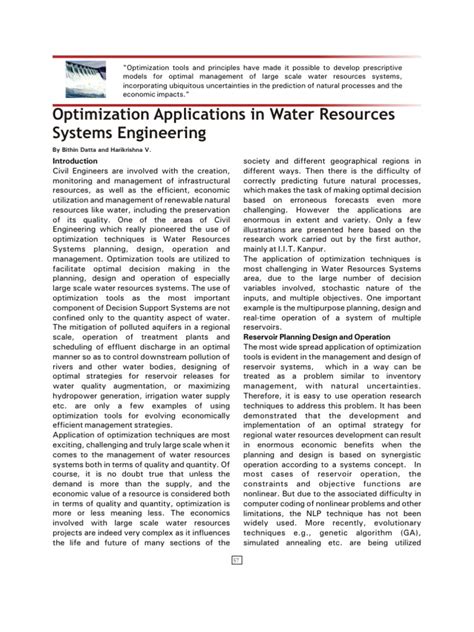 Optimization In Water Resources Download Free Pdf Mathematical