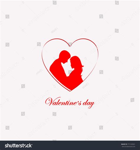 Silhouette Red Heart Loving Couple Men Stock Vector Royalty Free