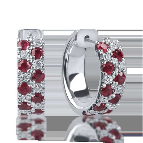 Cercei Geometrici Din Aur Alb Cu Rubine De 08ct Si Diamante De 02ct