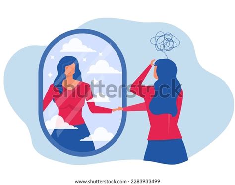 Girl Touching Her Reflection Mirror Different Stock Vector Royalty