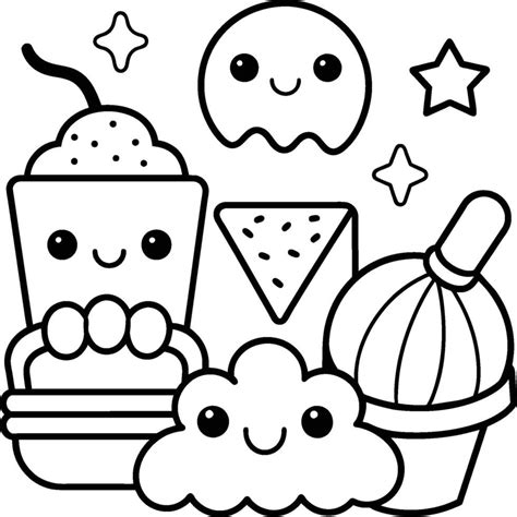Kawaii Coloring Book Illustration Food Coloring Pages 44279229 Vector