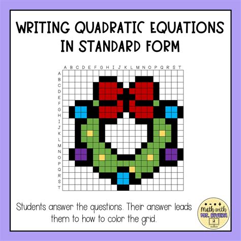 Writing Quadratic Equations In Standard Form Color By Number Pixel Art Worksheet Made By Teachers