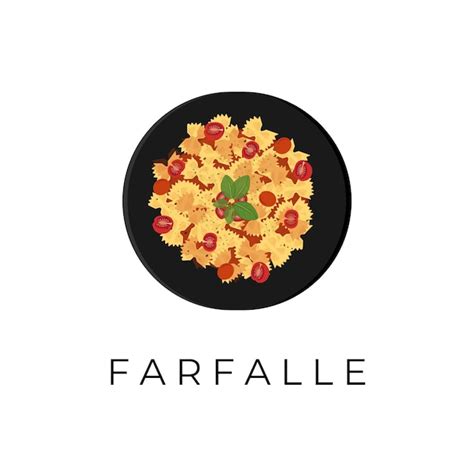 토마토 소스와 신선한 토마토를 사용한 Farfalle 파스타 로고 그림 프리미엄 벡터
