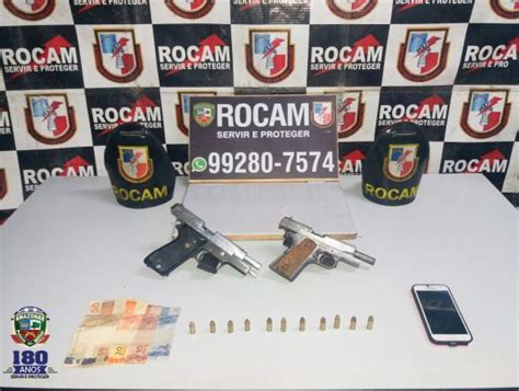 Polícia Militar através da Rocam prende dupla e apreende adolescente por porte ilegal de arma