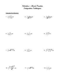 Calculus Mixed Practice Integration Techniques By Lisa Jones TPT