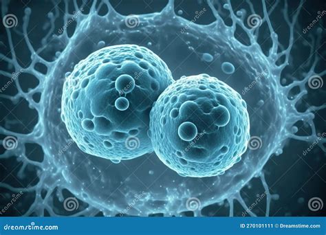 Embryonic Stem Cells Division Human Cells Under Microscope In Vitro