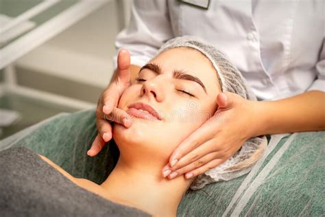 Face Massage Beautiful Caucasian Young White Woman Having A Facial