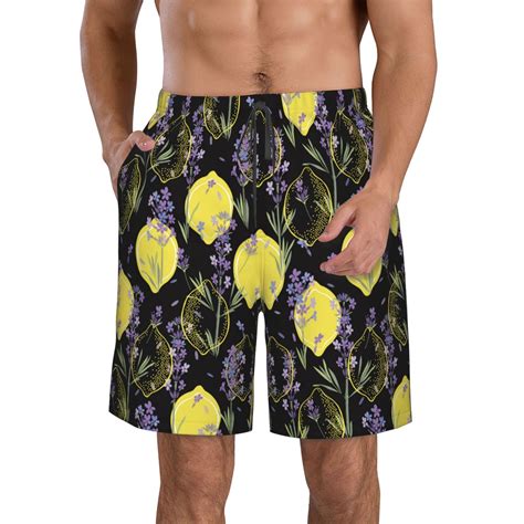 Cauagu Lavender Flowers Print Mens Swim Trunkshawaiian Bathing Suit
