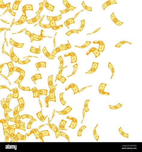 Korean Won Notes Falling Sparse Won Bills On White Background Korea