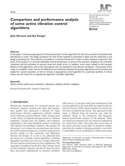 Pdf Comparison And Performance Analysis Of Some Active Vibration