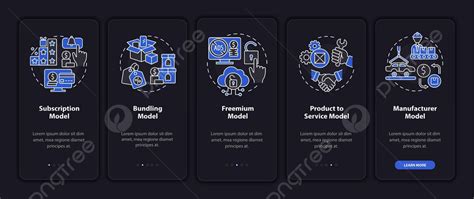 Black Onboarding Mobile App Page Displaying Various Business Models Vector Mockup App Vector