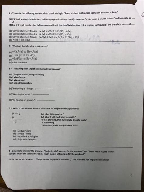 Solved 4 Translate The Following Sentence Into Predicate