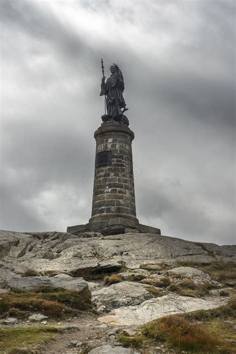 Statue Of Saint Bernard At The Great St Bernard Pass Switzerland Stock