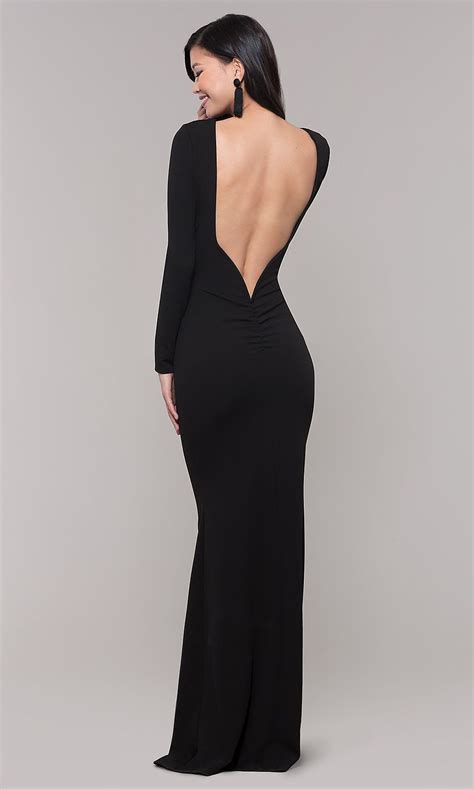 Long Sleeve Open Back Black Prom Dress PromGirl Black Long Sleeve