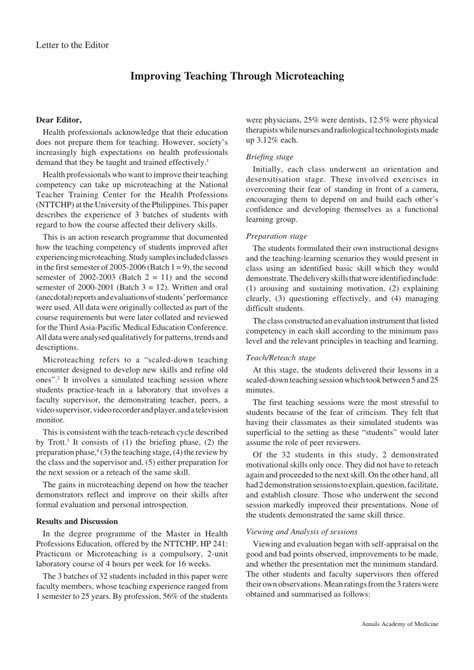 Pdf Improving Teaching Through Microteaching