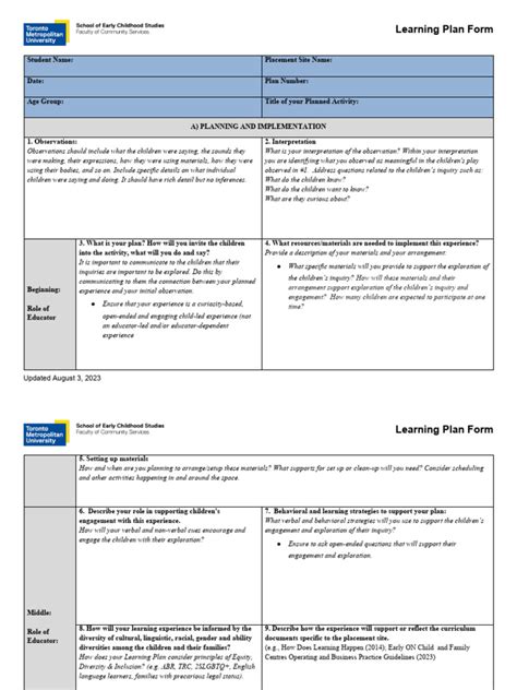 Learning Plan Form Pdf Learning Cognitive Science