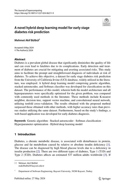 Pdf A Novel Hybrid Deep Learning Model For Early Stage Diabetes Risk