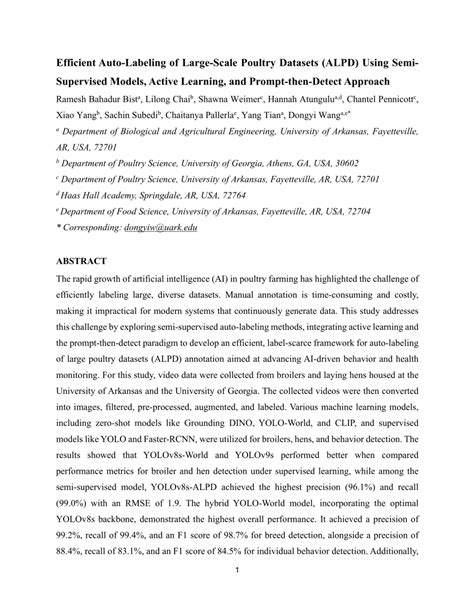 Pdf Efficient Auto Labeling Of Large Scale Poultry Datasets Alpd Using Semi Supervised