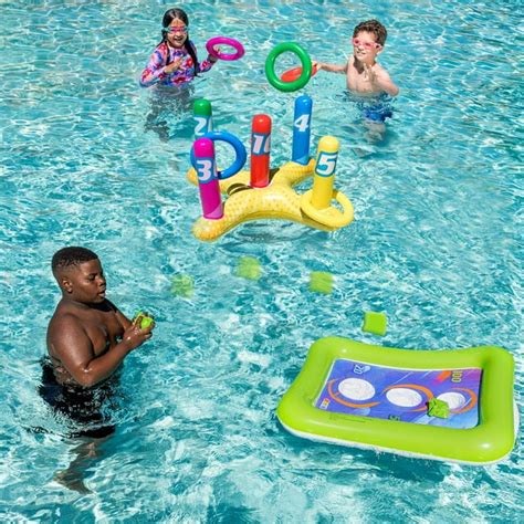 Sloosh 3 Sets Inflatable Ring Toss Pool Game Toys Includes Ring Toss