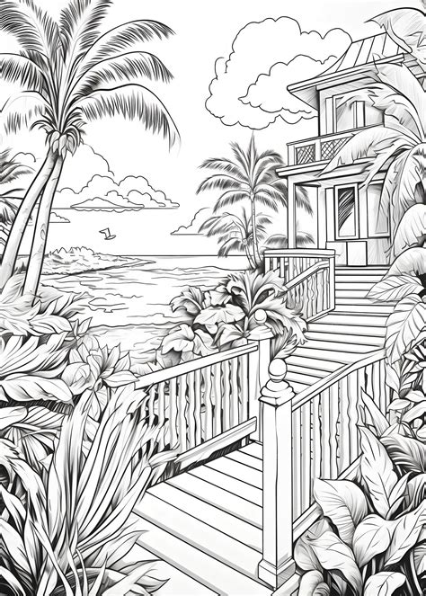 여름 컬러링 페이지 여름 윤 컬러링페이지 여름 풍경 라인 아트 컬러링 피드 여름 컬러팅 책 어른들 컬러팅 페이지 인공지능 생성 프리미엄 Ai 생성 이미지