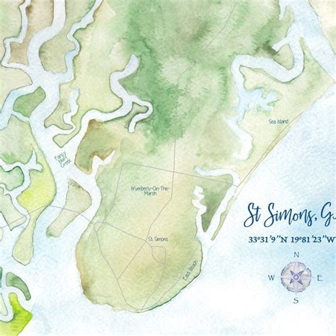 Map Of St Simons Island Ga Etsy