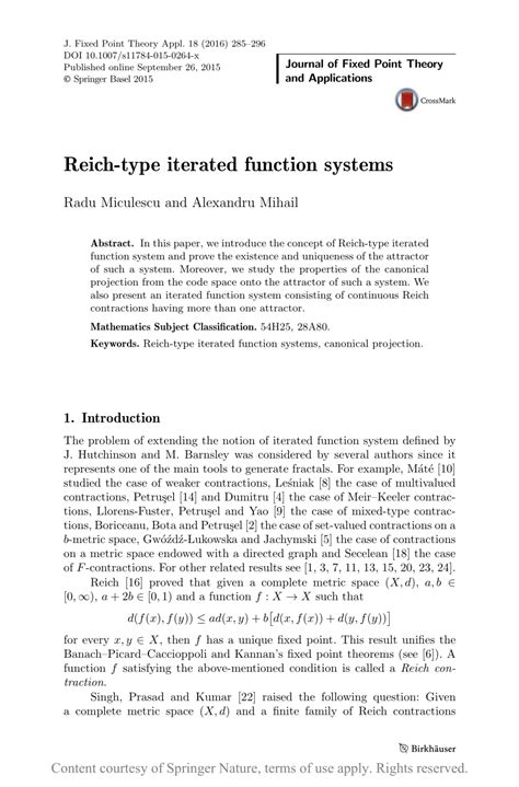 Reich Type Iterated Function Systems Request Pdf
